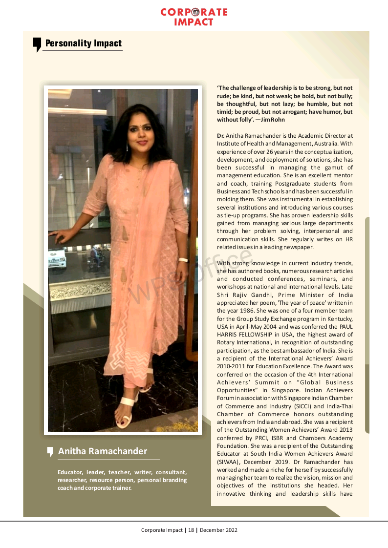 Personality Impact:Anitha Ramachander – Corporate Impact