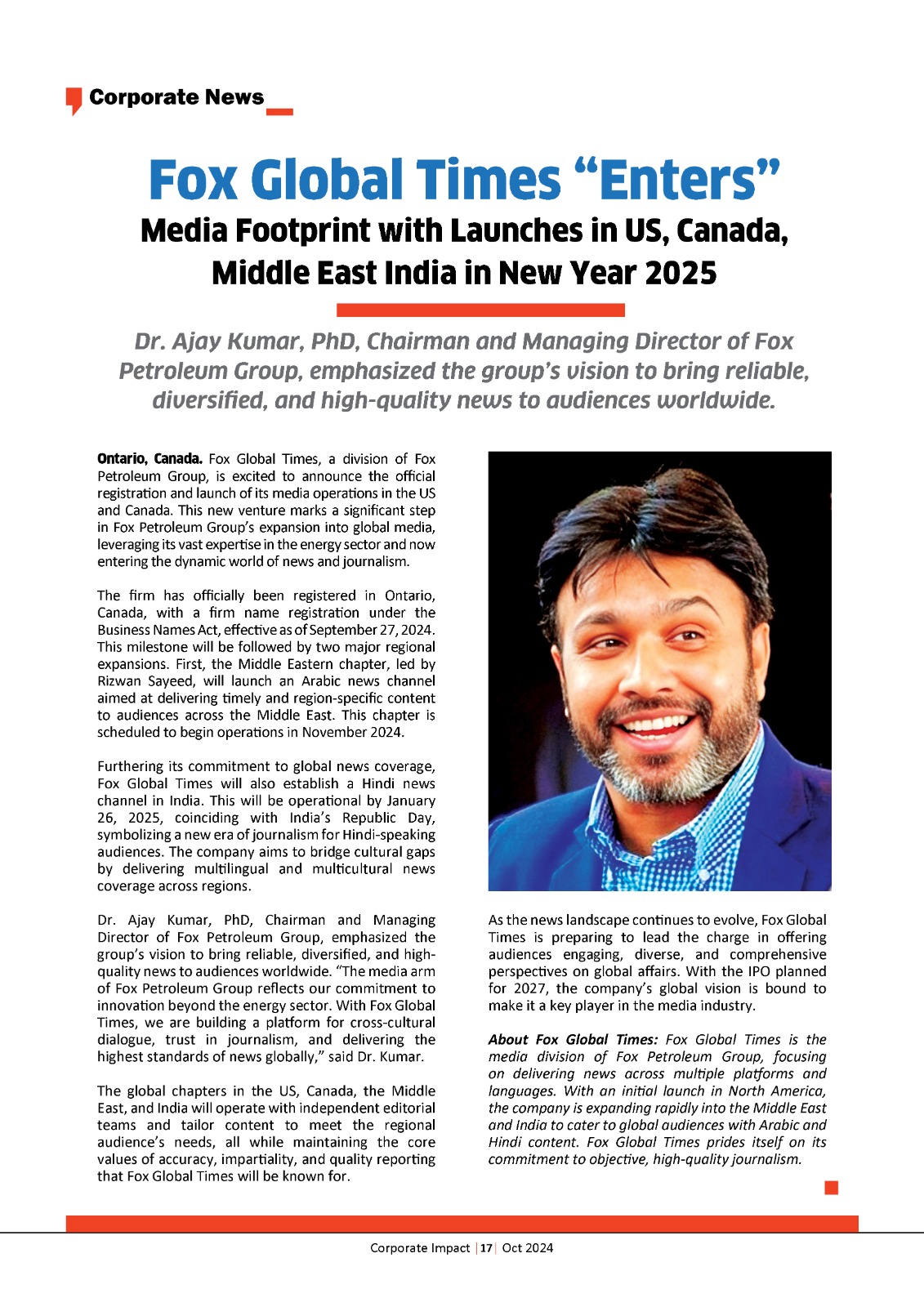 Fox Global Times “Enters” Media Footprint with Launches in US, Canada ...
